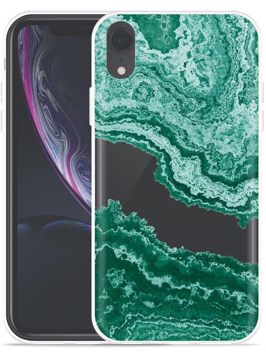 Hoesje geschikt voor iPhone Xr Turquoise Marble Art | bol