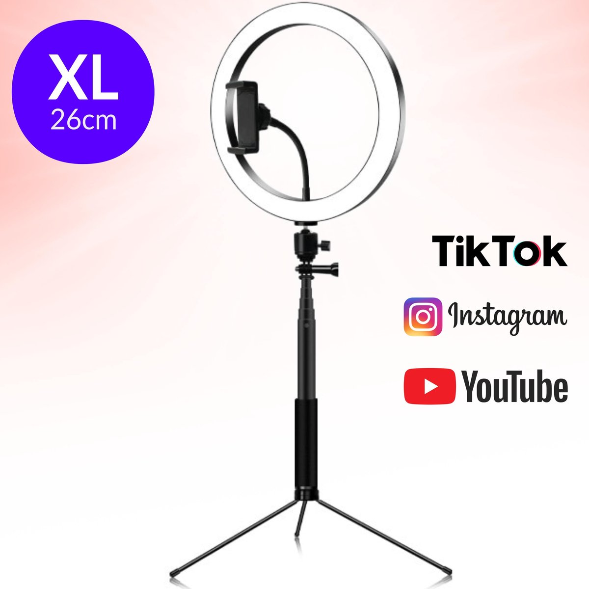bol.com | XL Ringlamp - TikTok Lamp met Statief - 26 cm / 10 inch ...