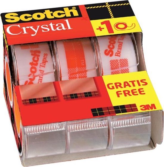 Plakband Scotch Crystal 600 19mmx7.5m transparant 2+1 gratis + afroller | bol.com