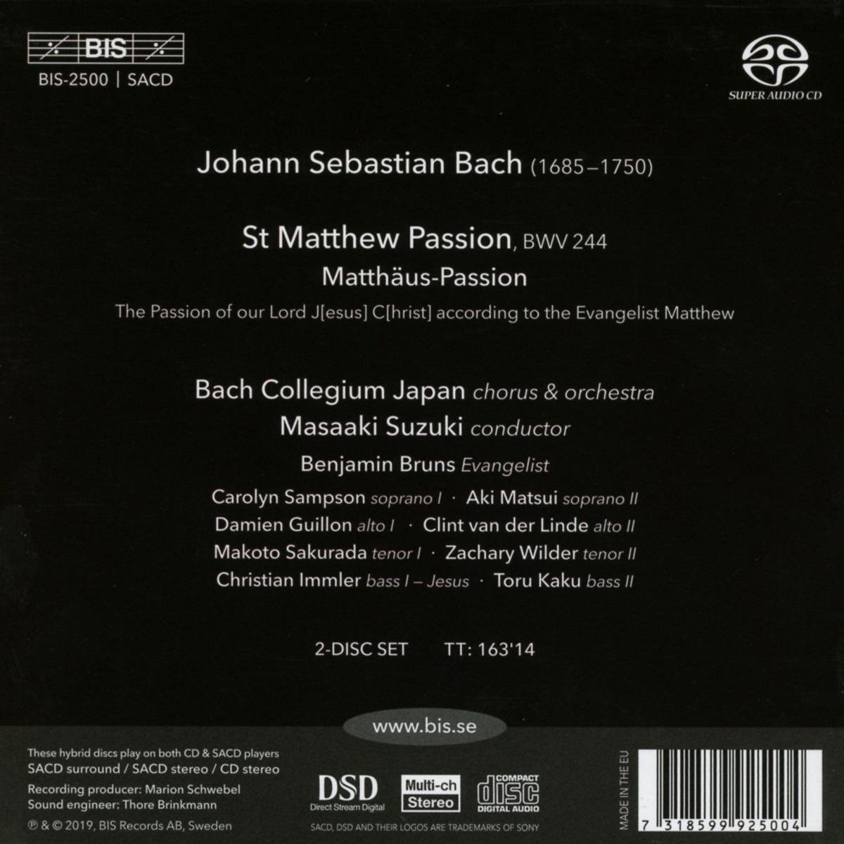 Bach Collegium Japan, Masaaki Suzuki - St Matthew Passion (2 Super ...
