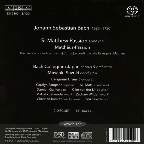 Bach Collegium Japan, Masaaki Suzuki - St Matthew Passion (2 Super ...
