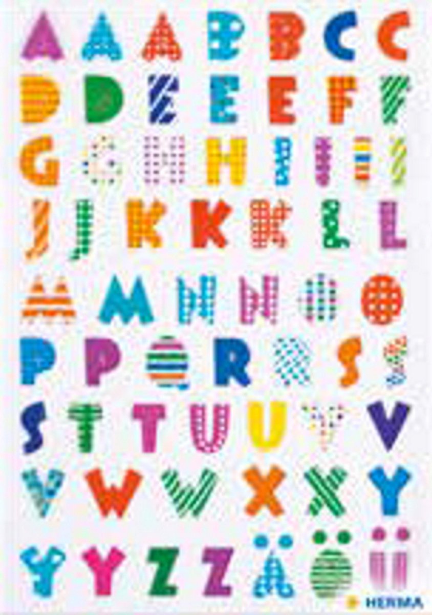 Stickervelletjes met 62x stuks gekleurde alfabet plak letters - 1 vel ...