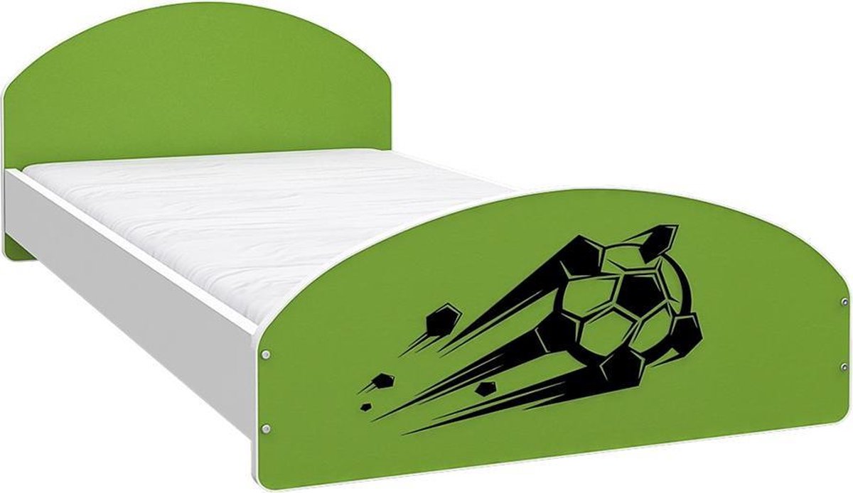 1 persoons kinderbed 90x200 cm - groen/voetbal - met matras | bol.com