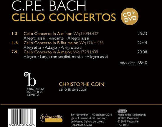 Christophe Coin & Orquesta Barroca De Sevilla - C.P.E. Bach: Cello ...