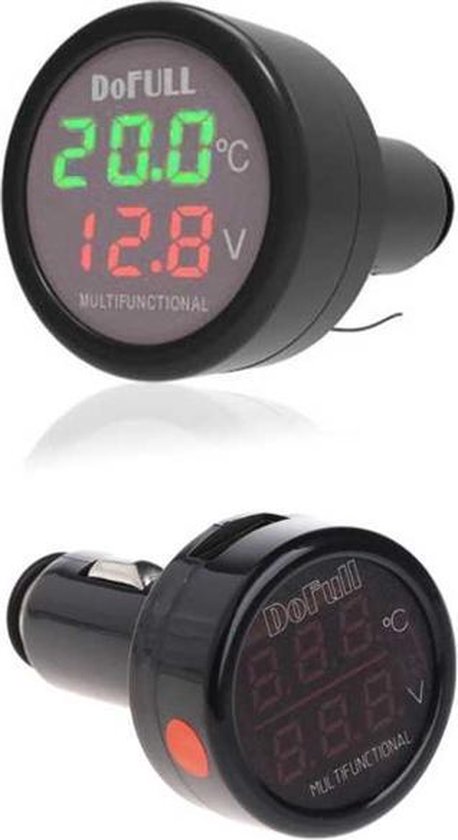 DoFULL 3-in-1 Voltmeter_Spanningsmeter Auto - Thermometer - USB-Lader ...