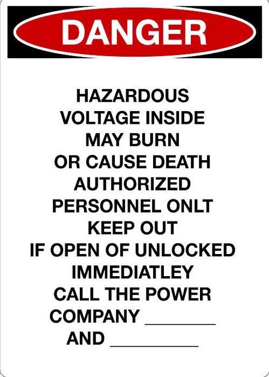 Sticker 'Danger: Hazardous voltage may shock' naar wens, 148 x 210 mm ...