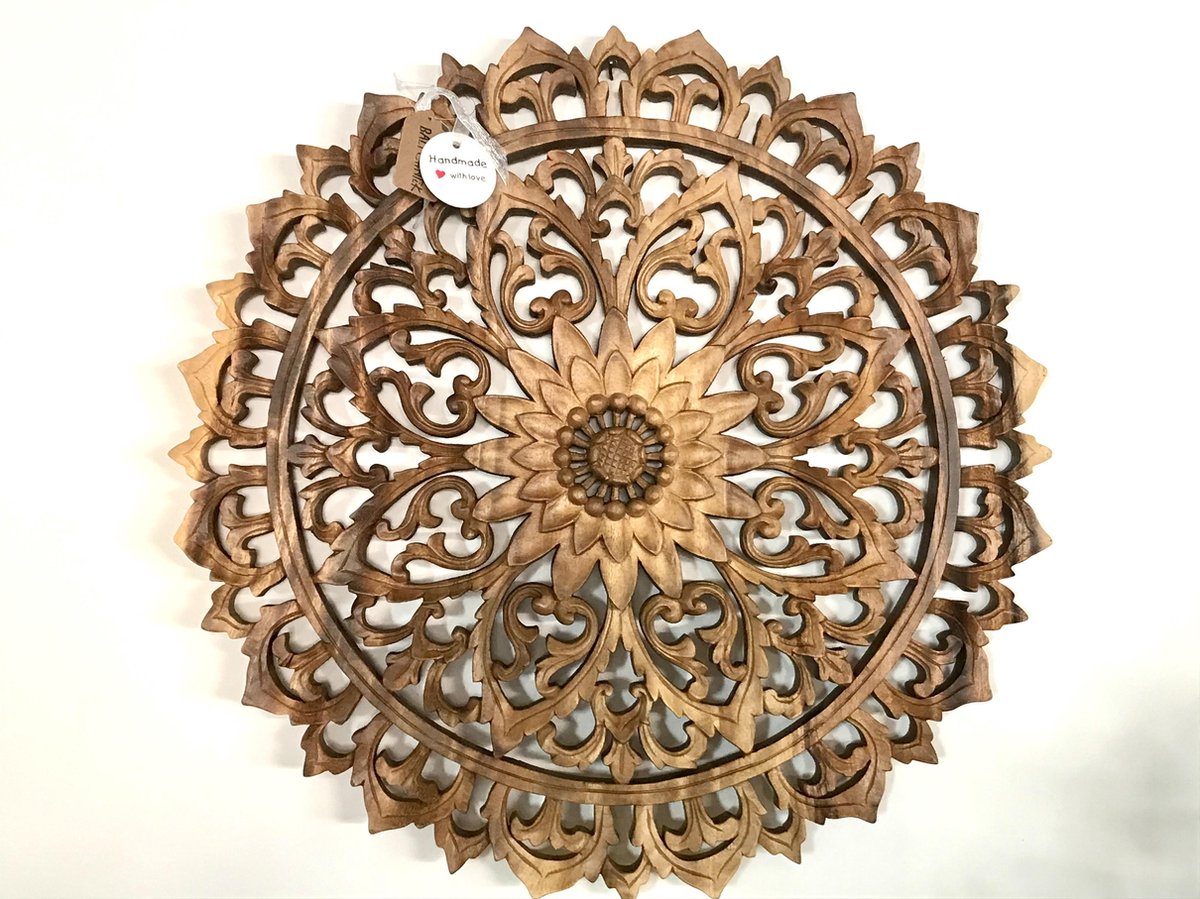 Wandpaneel 50 cm rond, teakhout muurpaneel | bol.com