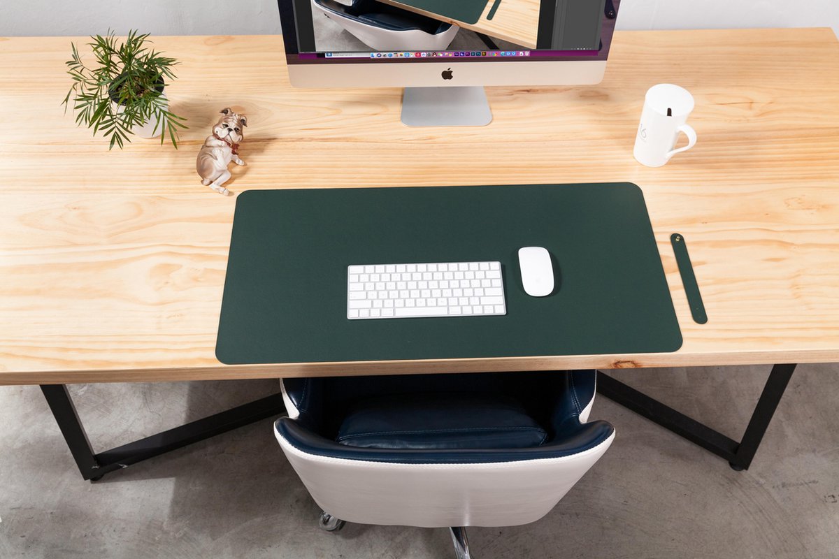 Bureau onderlegger|90*45cm|Donkergroen - Leer| Muismat|Bureau mat ...