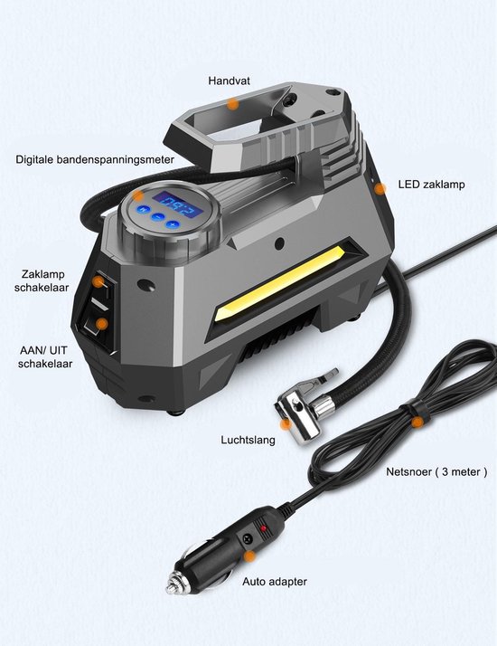 Qumax Compacte Compressor 12V met 4 Opzetstukken - Elektrische ...