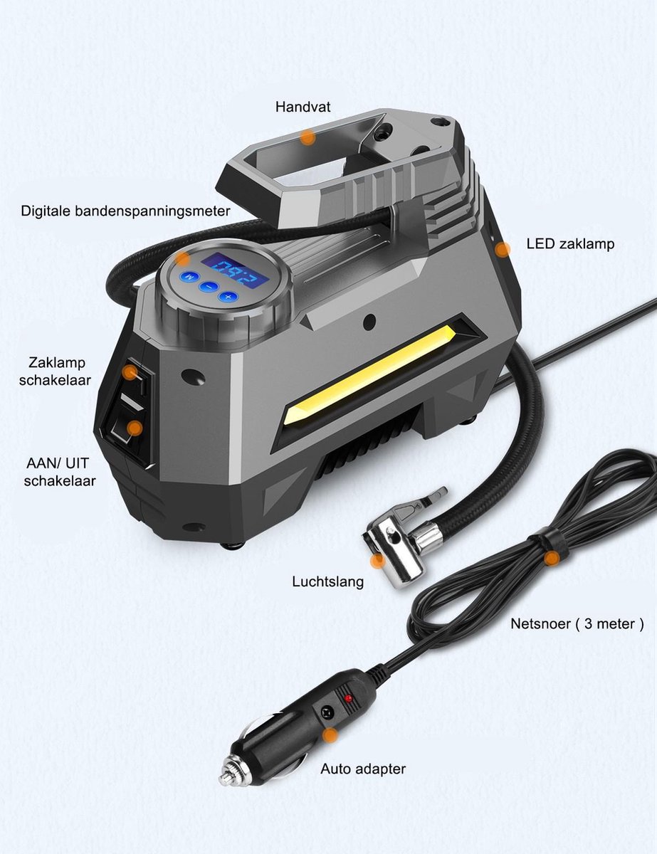 Qumax Compacte Compressor 12V met 4 Opzetstukken - Elektrische ...