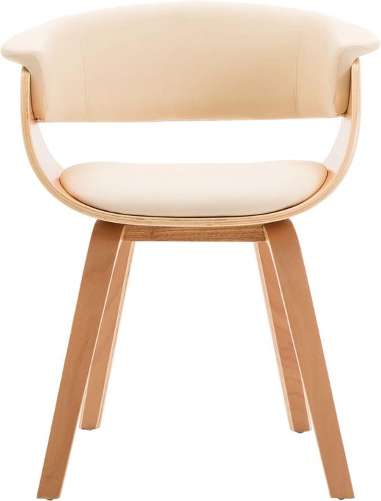 vidaXL - Eetkamerstoel - gebogen - hout - en - kunstleer - crème | bol