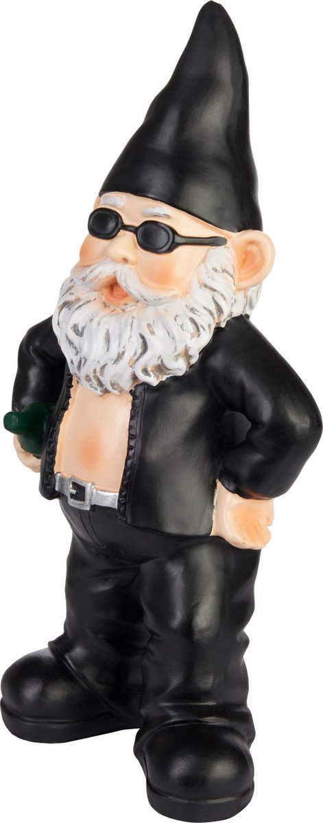 BRUBAKER Coole Tuinkabouter Biker Zwart - Rocker Kabouter met Zonnebril ...