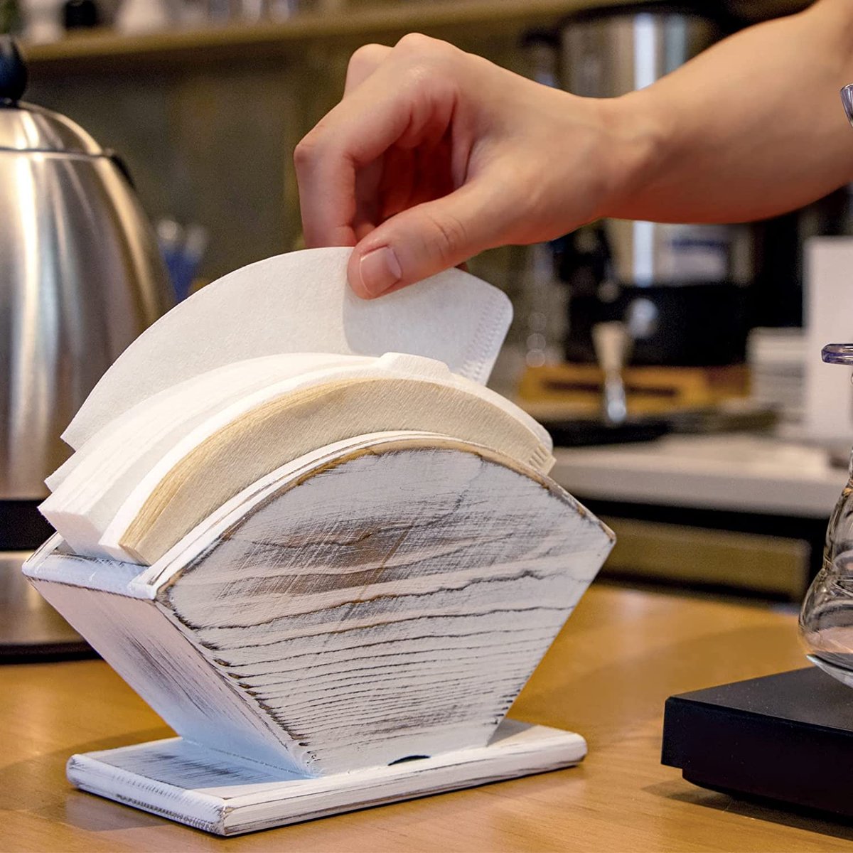 Porte-filtre à café, porte-sac filtre en bois de pin blanc de style ...