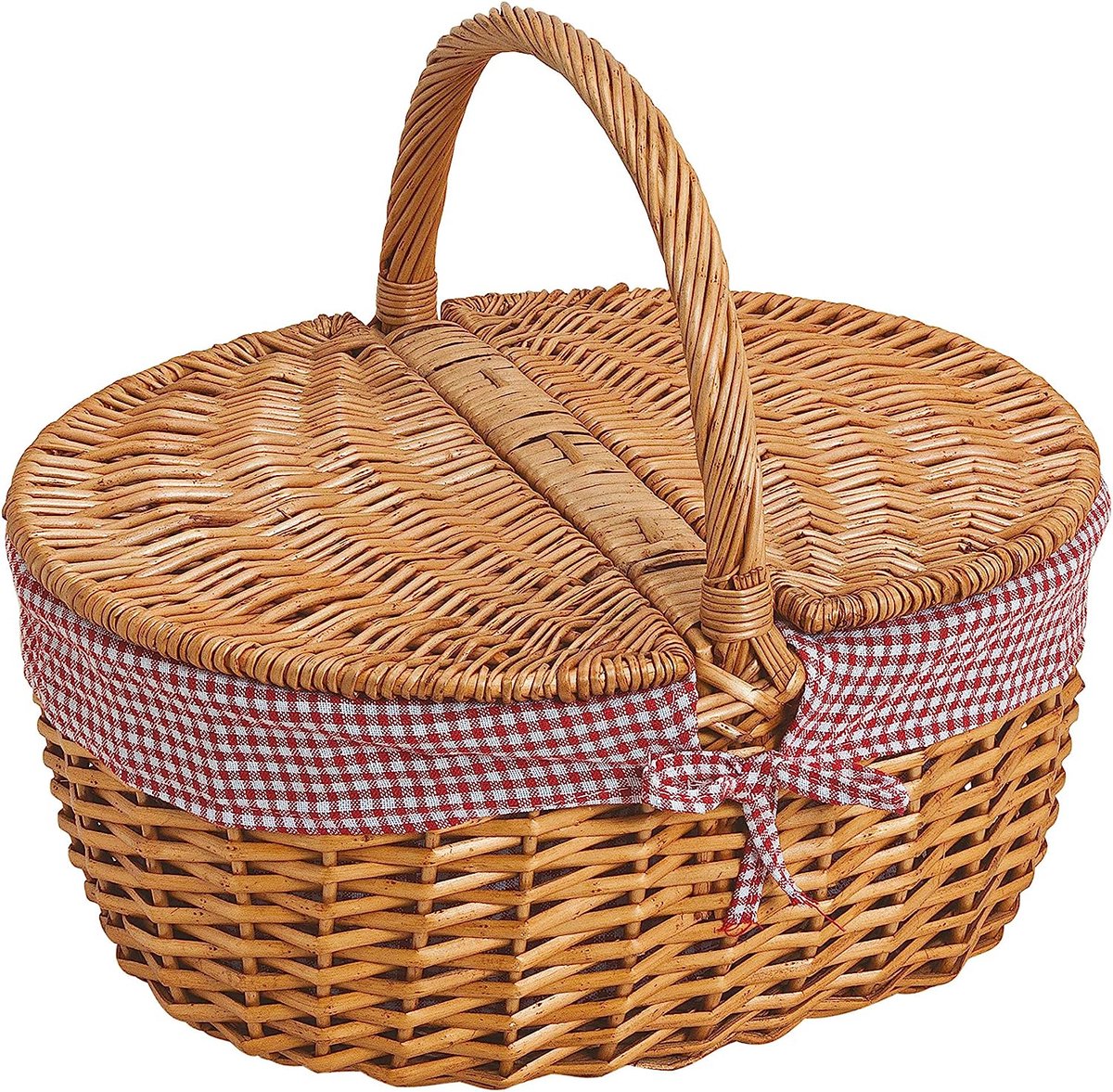 Rieten picknickmand met deksel, lege picknickmand; zonder inhoud ...