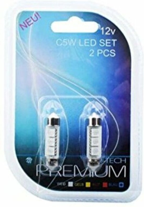 M-Tech LED C5W 12V 36mm - Basis 3x Led diode - Blauw - Set | bol