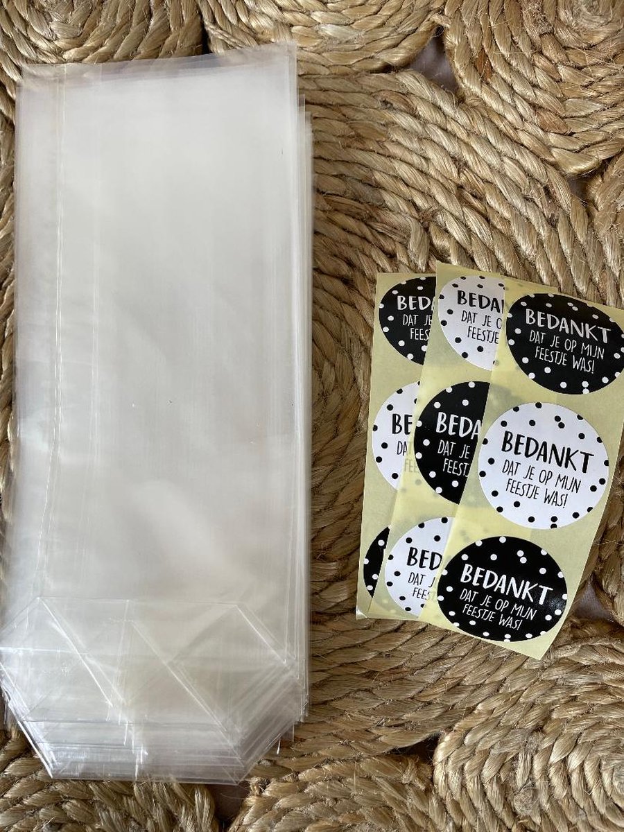 30 Kruisbodemzakjes / Traktatie zakjes / Blokbodemzakken + 30 Stickers Bedankt dat je... | bol.com
