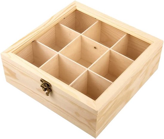 Sortierbox aus Holz, Storagebox met 9 vakken met 7,5x7,5x7 cm ...