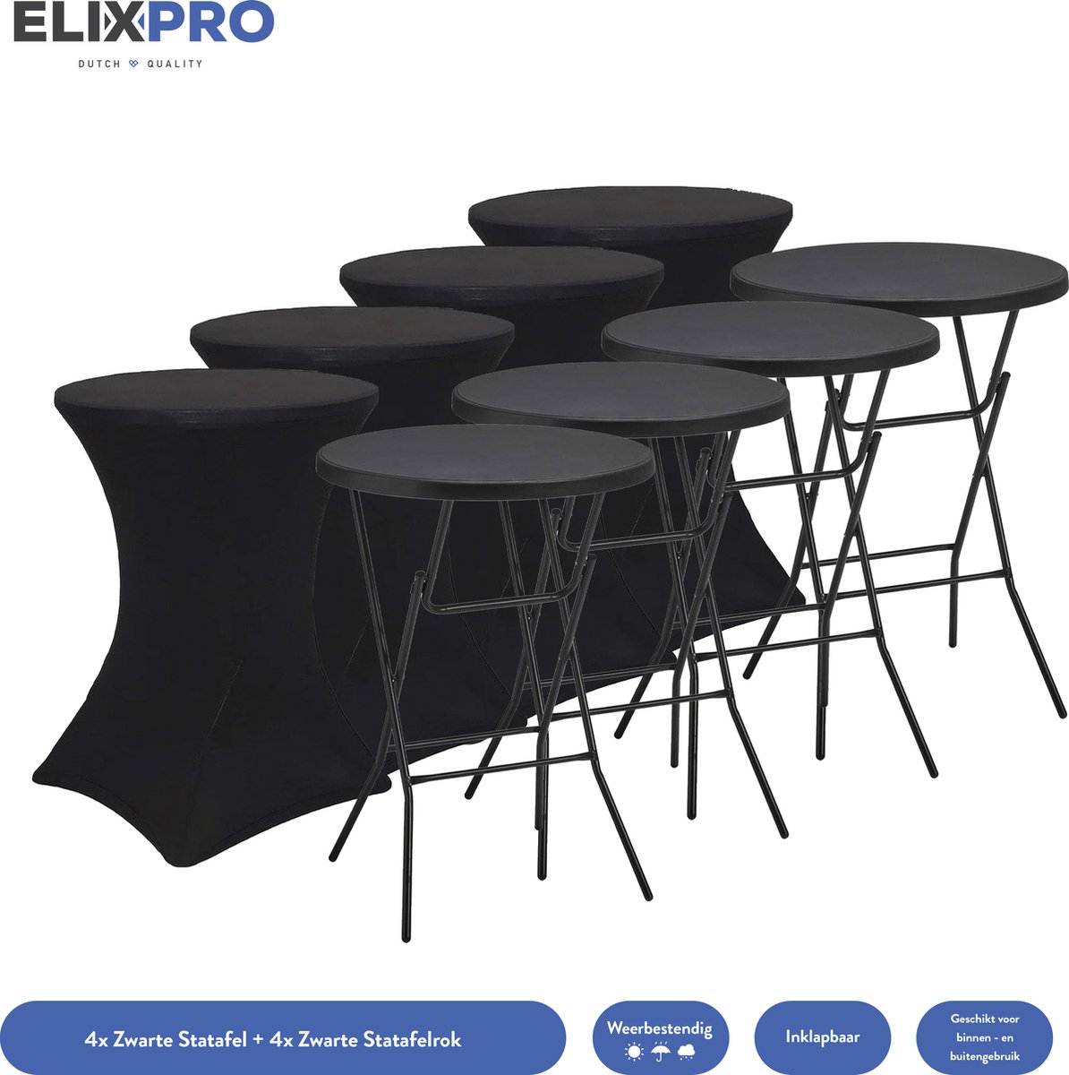 ElixPro 4x Statafel + 4x Zwarte Statafelrok - Partytafel - Weerbestendig en Robuust -... | bol.com