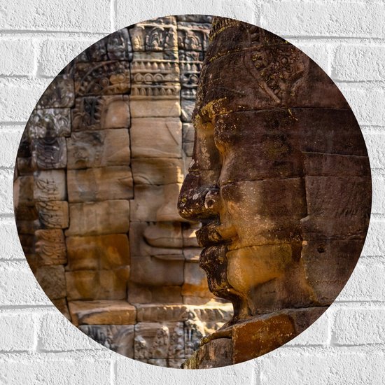 Muursticker Cirkel - Contouren van Gezichten in Stenen Muur - 60x60 cm ...