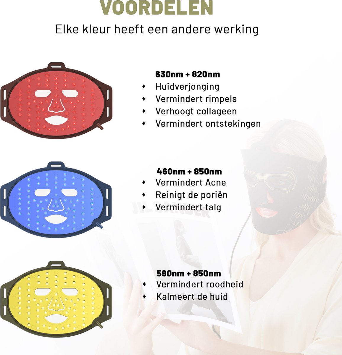 LIROMA® - LED Gezichtsmasker - 4 Kleuren - Timer - Acne behandeling ...