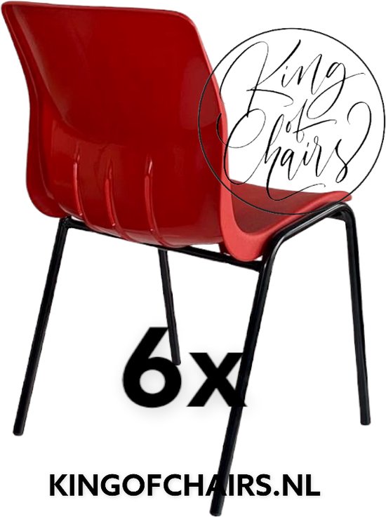 King of Chairs -set van 6- model KoC Denver rood met zwart onderstel ...
