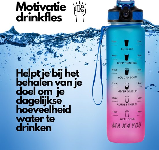 Max4You Drinkfles - Waterfles - Motivatie waterfles - Waterfles met ...
