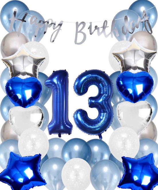 Snoes Ballonnen 13 Jaar Set Mega Blauw Zilver Ballon - Compleet ...