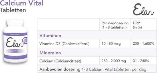 Calcium Vital tabletten - 180 Calcium Vital tabletten in de vorm van ...