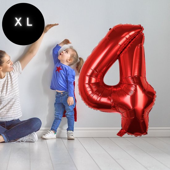 Fienosa Cijfer Ballonnen nummer 4 - Rood - 101 cm - XL Groot - Helium ...