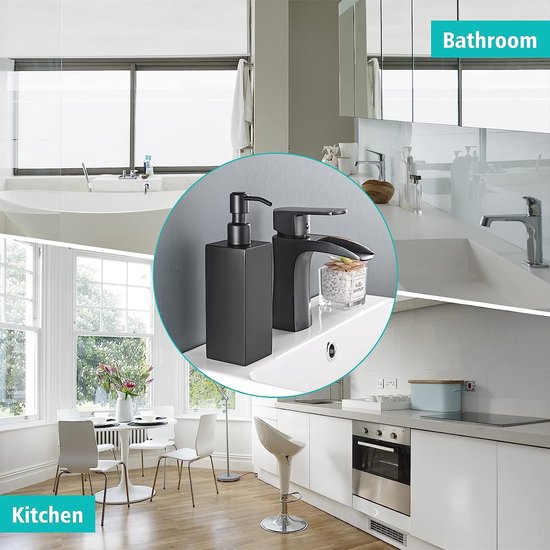 Zeepdispenser, zwart, roestvrij staal, afwasmiddeldispenser, 350 ml, navulbaar,... | bol