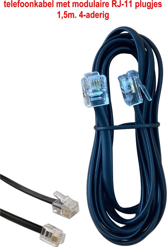 TELEFOONKABEL - 1,5m – soepel - met modulaire RJ11-connectors 6P4C - 4 ...