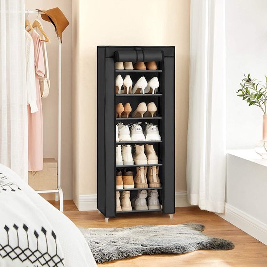 7 Tier Fabric Covered Spacious Fabric Cabinet Shoe Storage 46 x 28 x ...