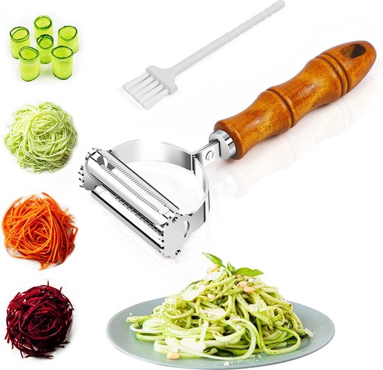 2-in-1 dunschiller, juliennesnijder, dunschiller met houten handvat ...