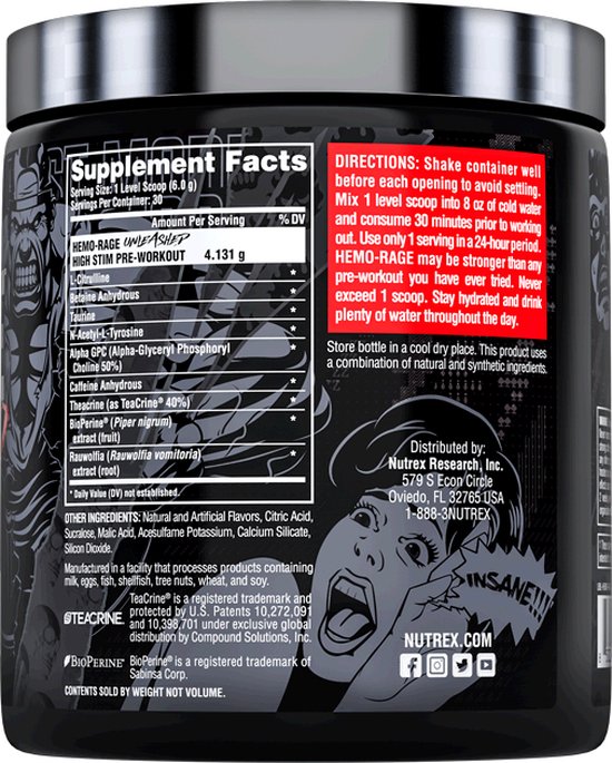 Nutrex - Hemo-Rage Unleashed - Blueberry Lemonade - 180g - Pre workout ...