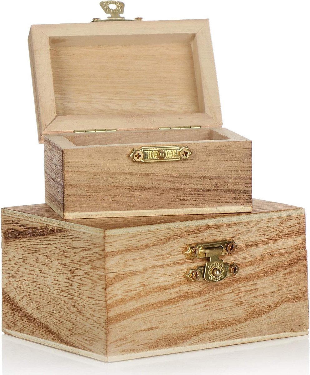 4x houten kist in verschillende maten - houten kist juwelendoosje - klein houten... | bol.com