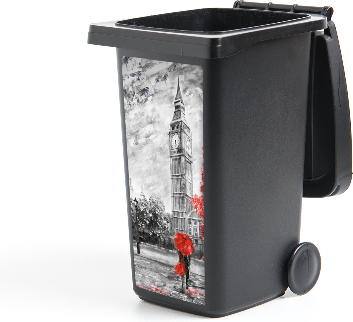Container sticker Schilderij - Big Ben - Rood - Paraplu - 44x98 cm ...