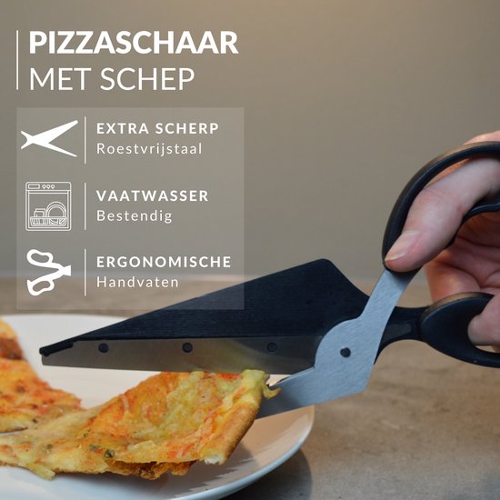 Keufens Pizzaschaar - Zwart - 2 in 1 - Met Pizzaschep - Pizzasnijder ...