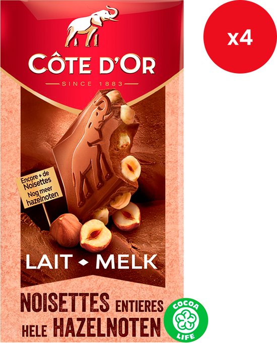 Côte d'Or - chocoladetablet - Melk Hele Noten - 180g x 4 | bol
