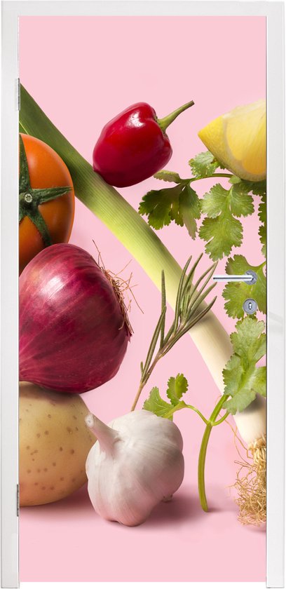 Deursticker Eten - Groente - Roze - 95x235 cm - Deurposter | bol