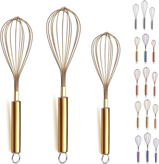 Roestvrijstalen garde, 25 cm, 30 cm, 3 stuks, titanium gecoate gouden ...