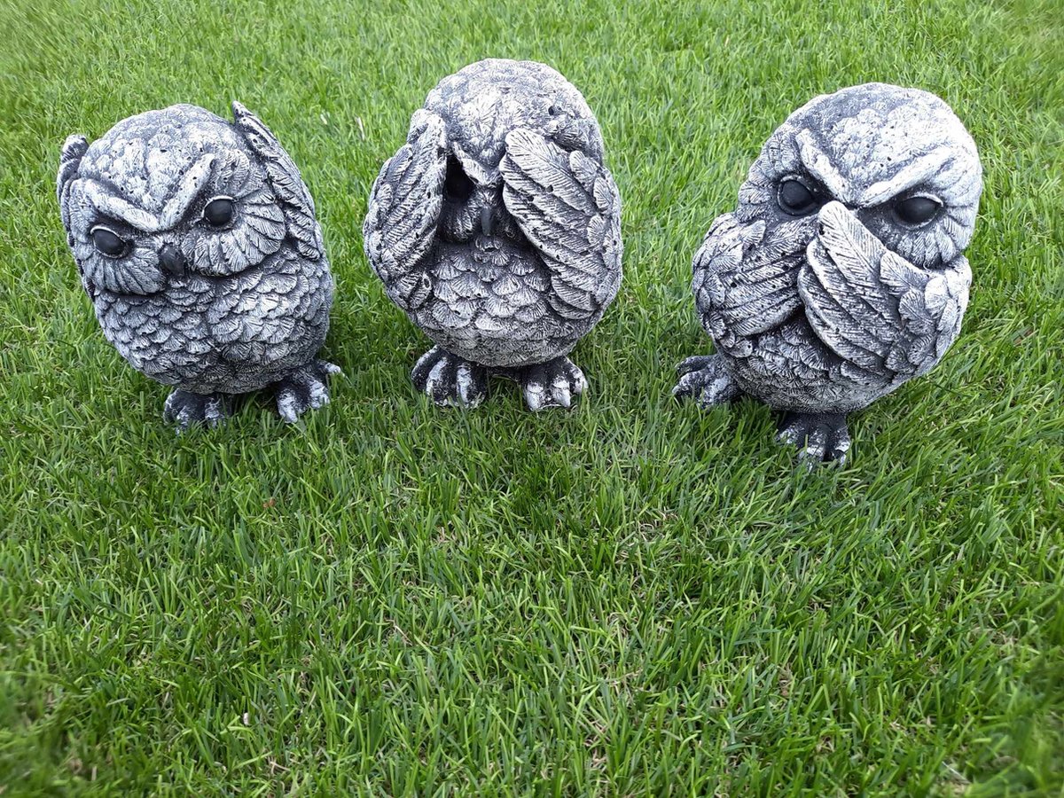 horen zien zwijgen uiltjes grijs beton set van 3 uilen uil | bol.com