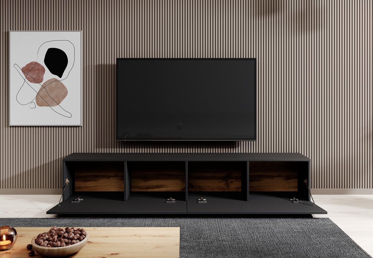 Meubella - TV-Meubel Asilento - Mat zwart - 180 cm | bol