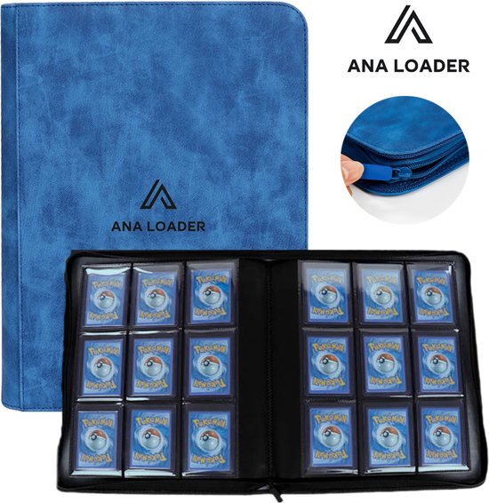 Ana toploader map blauw / Trading cards verzamelmap met rits sluiting ...