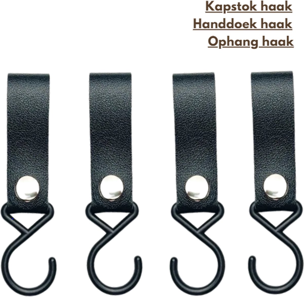 Leren Ophanghaken - Handdoekhaakjes – Kapstokhaak - zwart - 4 stuks ...
