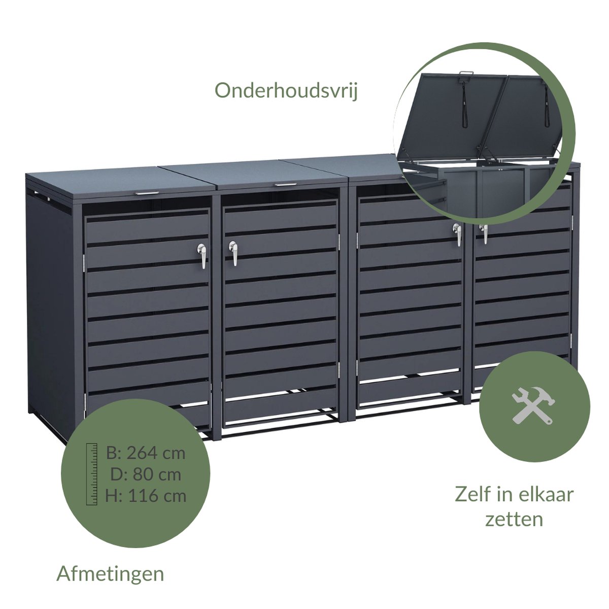 Kliko Ombouw 4 Deurs | 120 t/m 240 Liter | Onderhoudsvrij | Metaal ...