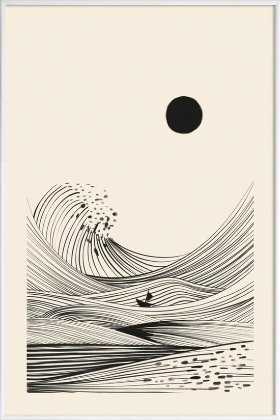 JUNIQE - Poster in kunststof lijst At Sea -20x30 /Ivoor & Zwart | bol