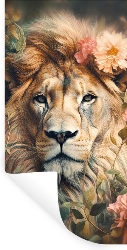 Muurstickers - Sticker Folie - Leeuw - Leeuwenkop - Wilde dieren - Bloemen - 60x120 cm... | bol.com