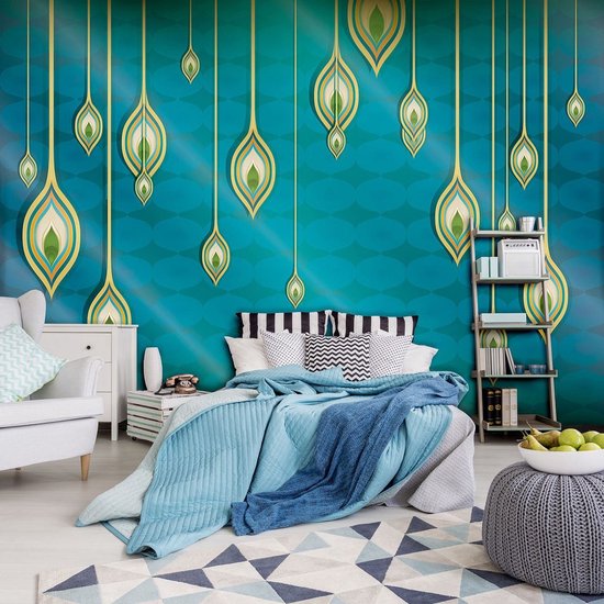 Fotobehang - Vlies Behang - Turquoise Abstract Patroon Kunst - 312 x ...
