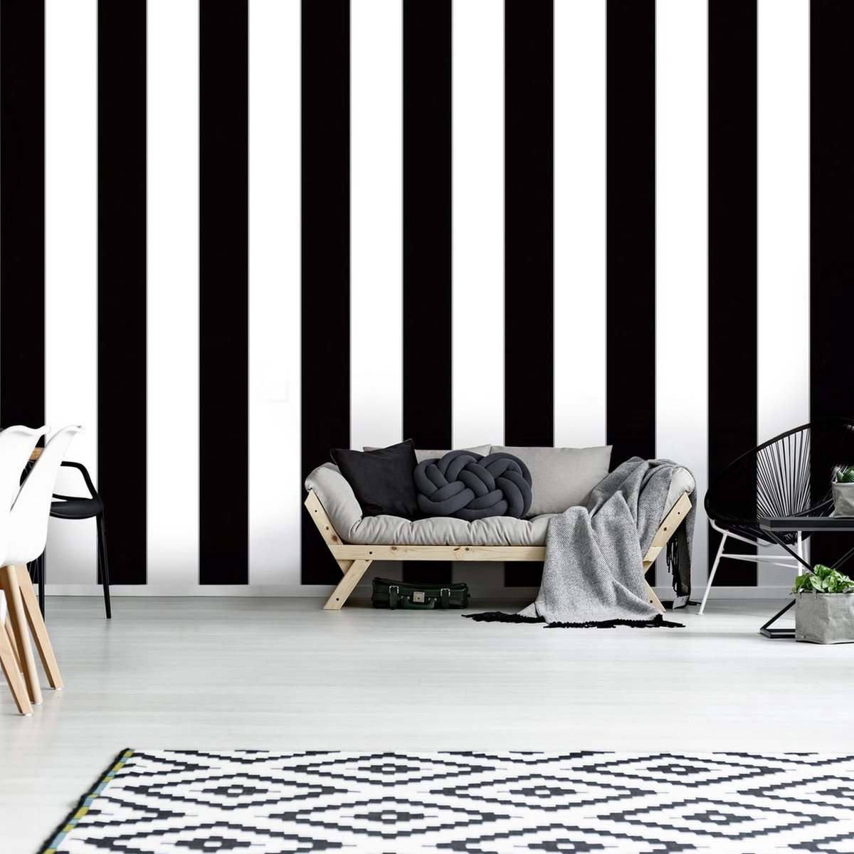 Fotobehang - Vlies Behang - Wit en Zwarte Strepen - 368 x 254 cm | bol.com