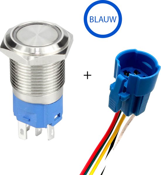 Drukschakelaar - 16mm - 12volt - Blauw Ring Led - Aan/Uit Drukknop ...